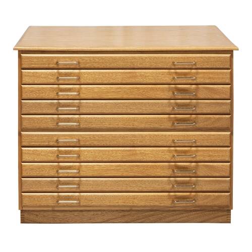 10 Drawer Oak Flat File with Top and Base - Delta Art