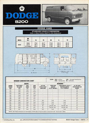 1978 DODGE B200 Spec-Sheet Brochure | eAutomobilia the online division ...